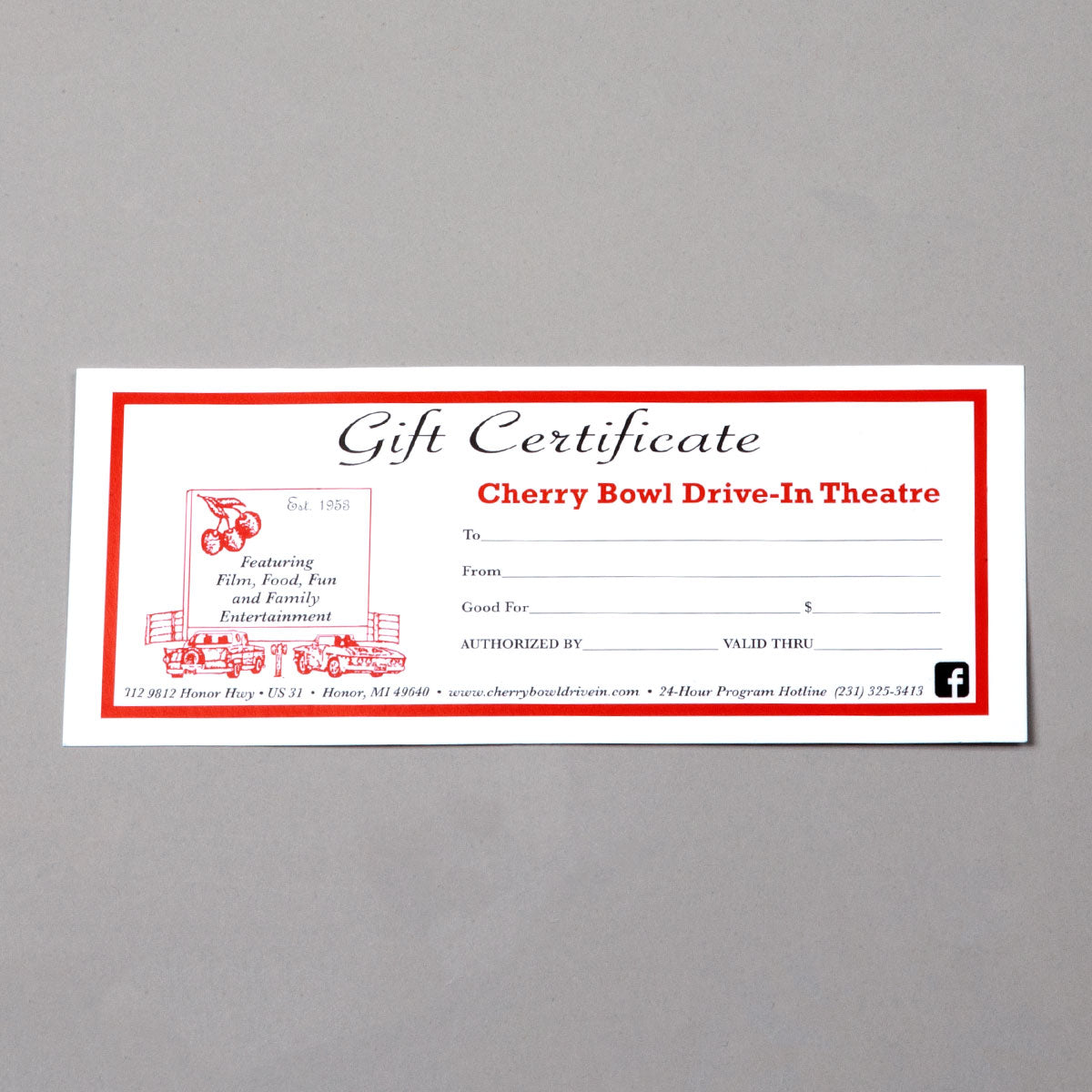 Gift Certificate – Cherry Bowl Drive In Theatre